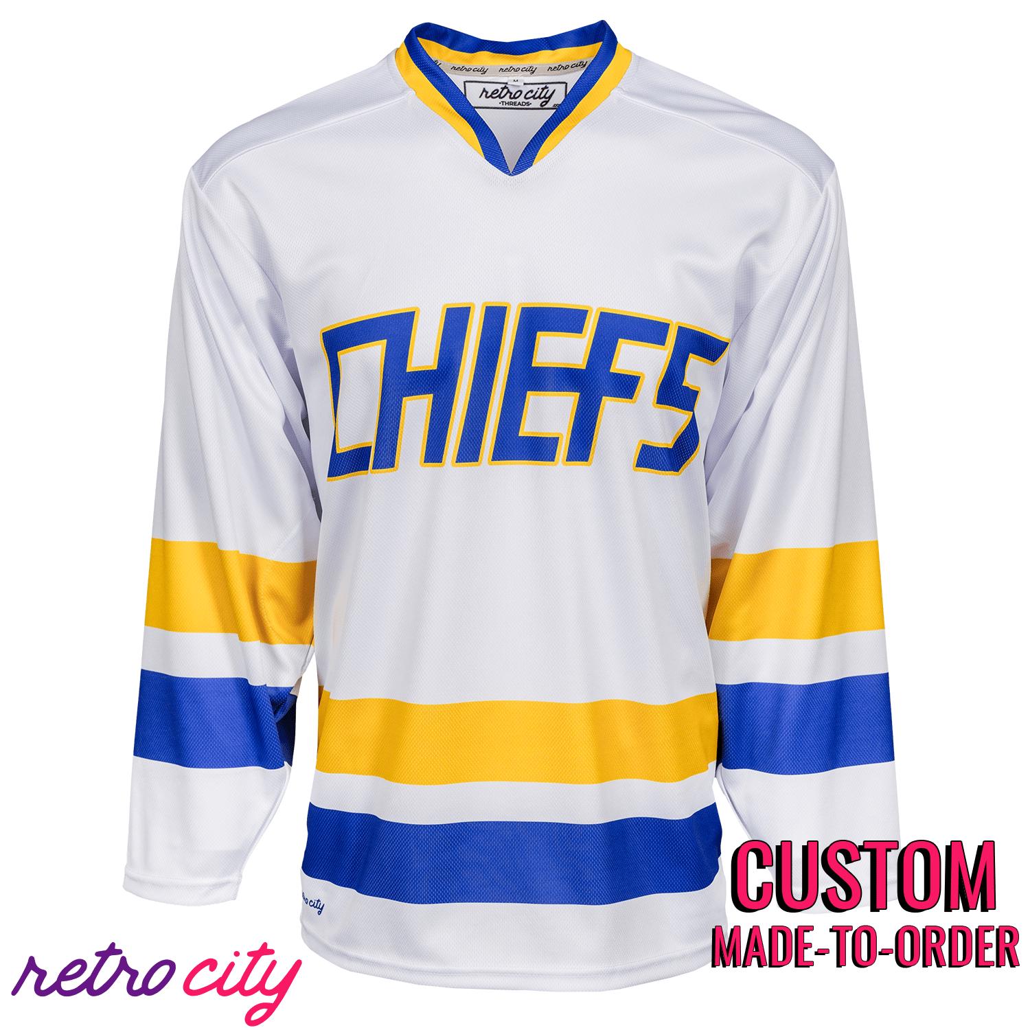 Charlestown Chiefs Slap Shot Hockey Jersey Sweater (White) – Retro City ...